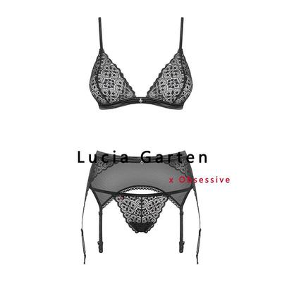 obsessive内衣女薄款无钢圈法式纯欲套装网纱透视内裤袜带蕾丝