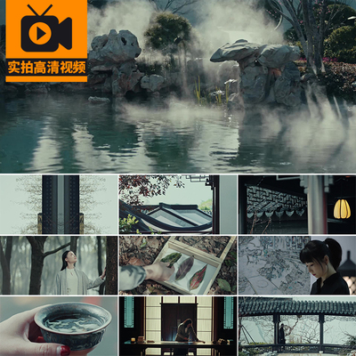 江南园林中式古建筑古风意境空境下雨滴水墨书法庭院实拍视频素材