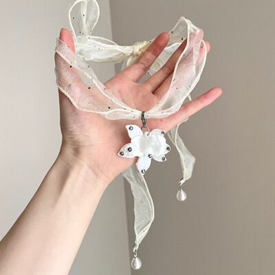 Vintage古着 Polka dot hot diamond bow ribbon项链