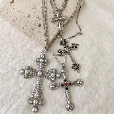 Vintage古着 Geometric cross pile项链