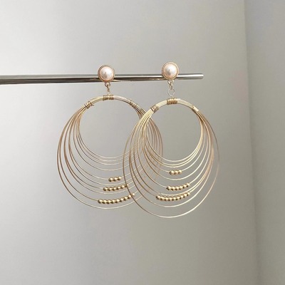 Vintage古着 Gold coil pearl耳饰
