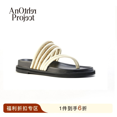AnOtherProject牛皮丝绒夹脚拖
