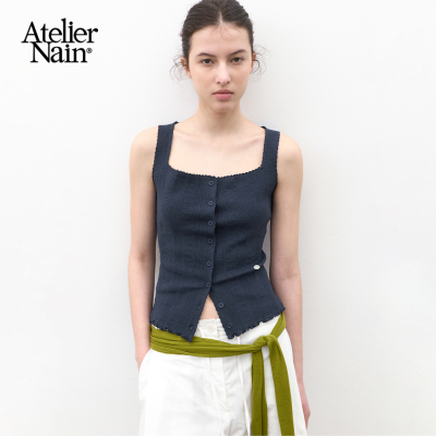 Atelier Nain2026年夏季新款法式方领纽扣针织背心女百搭无袖上衣