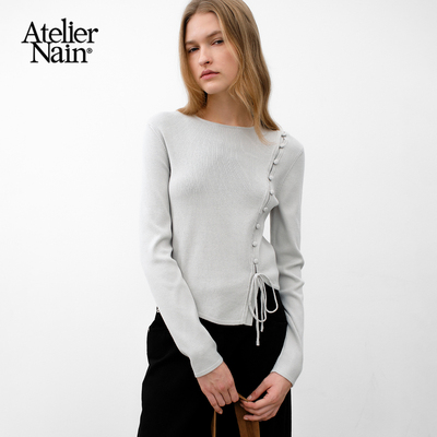 Atelier Nain2026年春季新款针织衫极简风系扣开衩设计感打底衫女