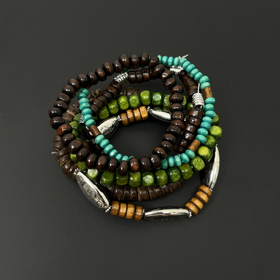 Vintage古着 Bohemian wooden bead bracelet set手链套装