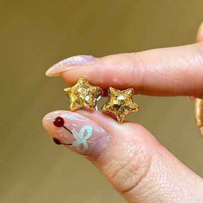 爆闪碎冰冰星星耳扣独特漂亮小众