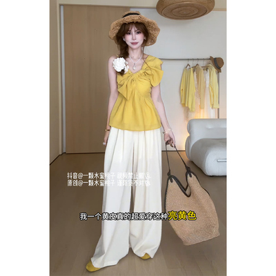 JIAHUI STUDIO 辣妹气质韩系穿搭套装蝴蝶结吊带背心休闲裤两件套