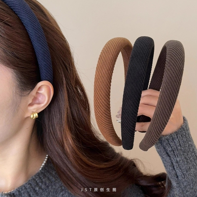 韩国同款秋冬毛线针织发箍复古气质百搭显白孔雀蓝头箍高级感发饰