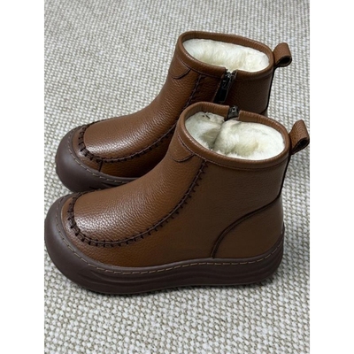 新款冬季妈妈鞋真皮软底加绒保暖皮鞋中老年人棉鞋女羊毛防滑鞋子