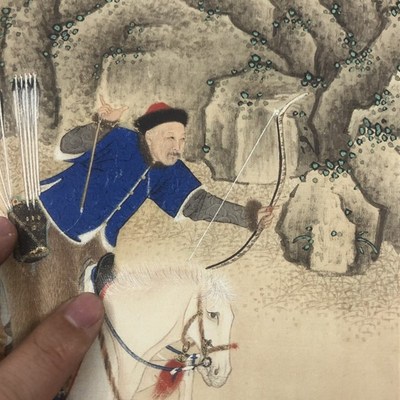 清 沈英围猎图 横幅装饰画微喷复习临摹画稿