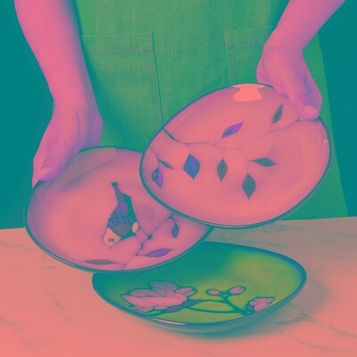 盘子菜盘家用创意手绘个性奇形碟子西餐餐盘牛排盘微波炉陶瓷餐具