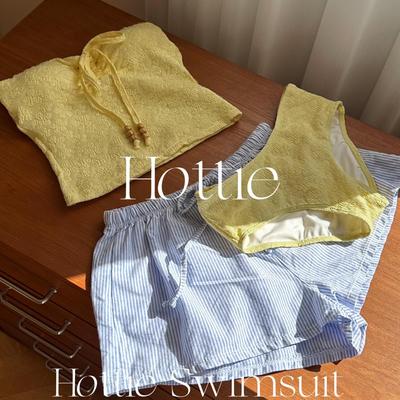 纯欲少女黄色抹胸bikini分体泳衣