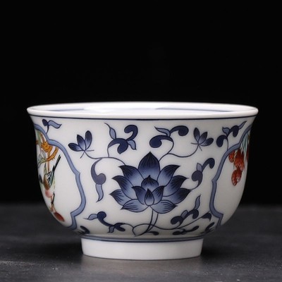 复古茶杯陶瓷功夫茶具品茗杯窗花杯青花瓷主人杯家用泡茶杯子单杯