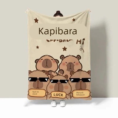 可爱卡皮巴拉法兰绒毛毯卡通盖毯办公室午休午睡沙发毯子四季通用