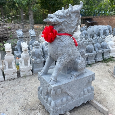 石雕麒麟一对汉白玉青石麒麟庭院门口酒店装饰晚霞红貔貅动物摆件