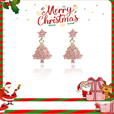 绝美粉色星星圣诞树耳钉女