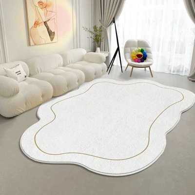 马耳他床边防滑日式侘寂风毛绒隔凉房间羊绒地毯异形地毯卧室