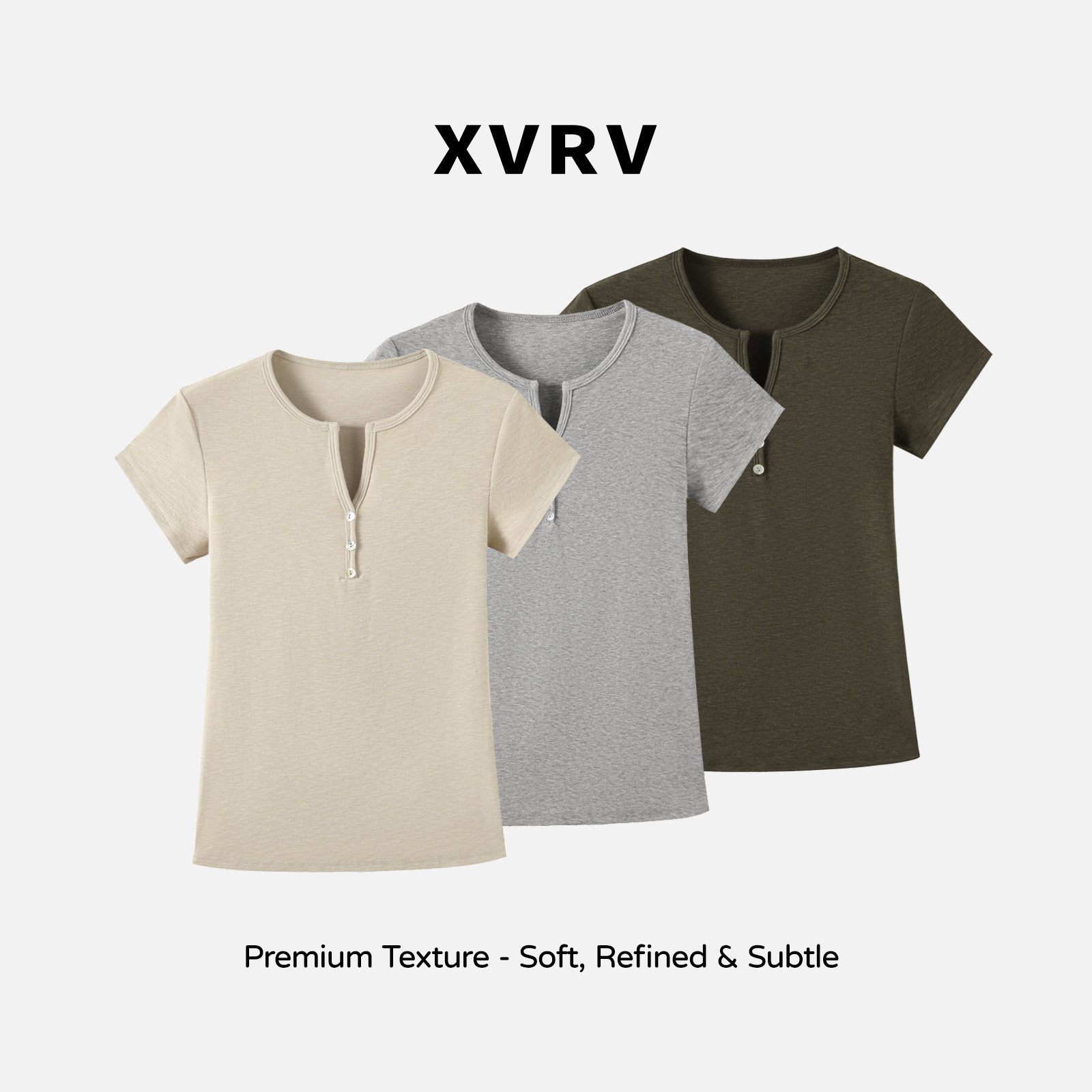 XVRV2026夏季新款简约亨利领短袖韩系穿搭独特T恤女休闲运动上衣