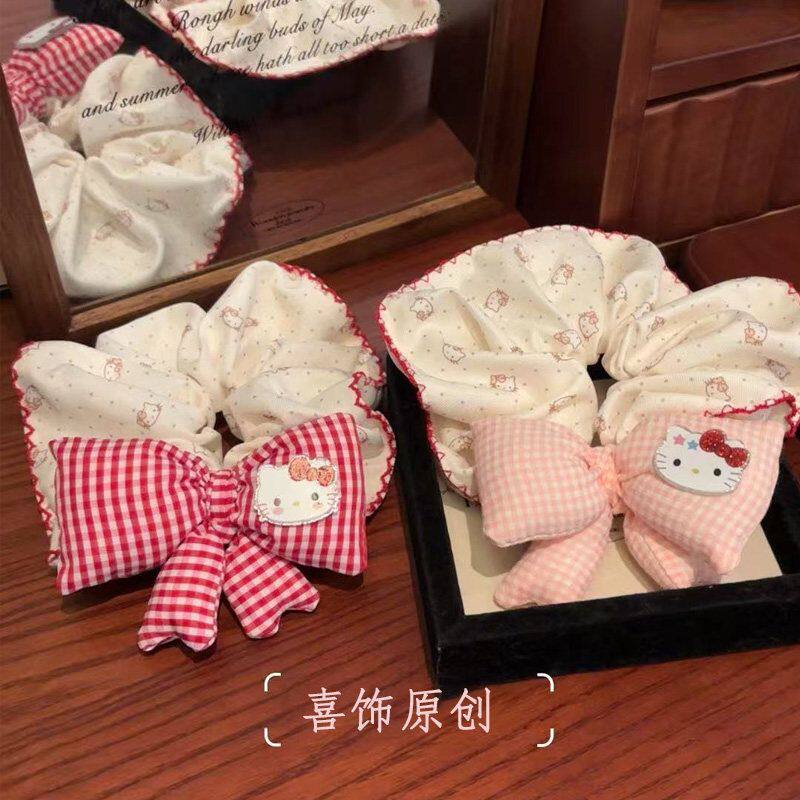 韩系甜美红色蝴蝶结发圈女超大丸子头扎发头绳百搭头饰