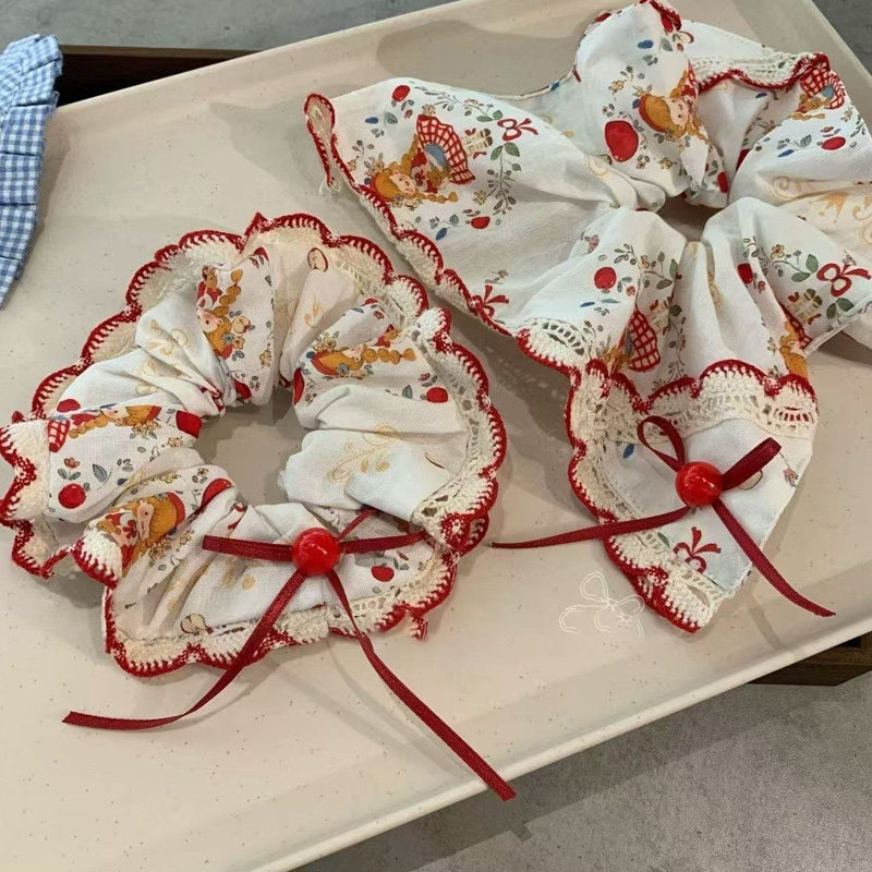 甜美温柔少女风布艺蕾丝花边大肠发圈头绳蝴蝶结发饰大号方巾发圈