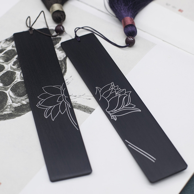 檀木并蒂莲荷花书签花开并蒂桑结连理情侣新婚同心连理枝支持刻字