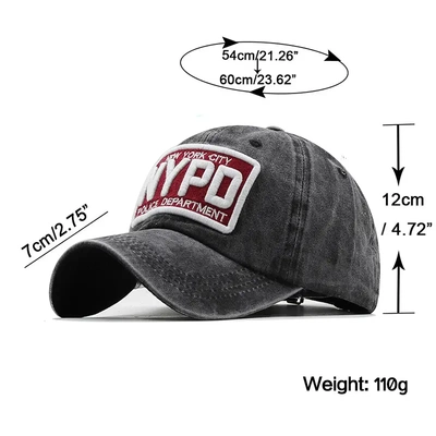水洗棉新款nypd绣花水洗做旧鸭户外遮阳帽