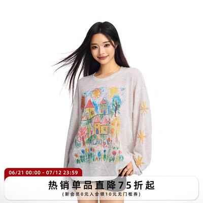 【Achock官方店】潮牌手绘涂鸦罩衫上衣复古彩色打底薄透气长袖T