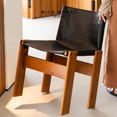 野作僧侣椅实木油蜡皮餐椅茶椅书椅设计师款中古vintage侘寂久坐