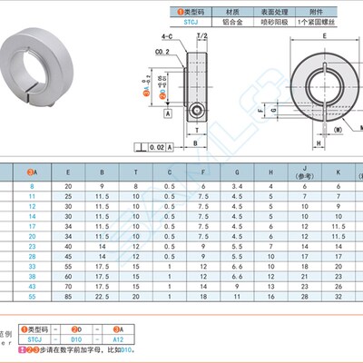凸台轴承固定环-开口型STCJ-D6 8 10 12 15 17 20 25 30 35 40 50