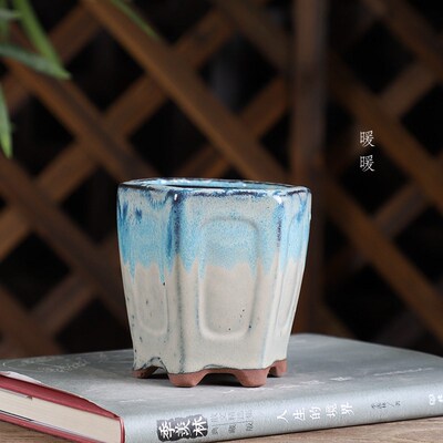 F429#凹面六方高盆暖暖花器/釉盆 满36元包邮