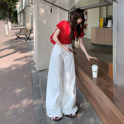 弄格白色牛仔裤女2025夏