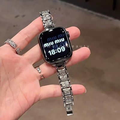 1176轻奢感细边款满天星镶钻苹果手表表带适用于Apple Watch7iwat