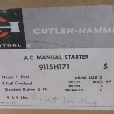 New Cutler Hammer 9115H171 AC MANUAL STARTER NEMA 1  SIZE 0
