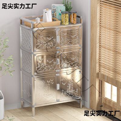 W8304不锈钢橱柜碗柜家用厨房农村简易储物柜厨柜阳台置物收纳柜