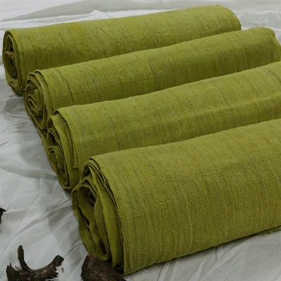 倚山人手工梭织植物染黄色土布古拙草木染粗布复古松厚棉布DIY