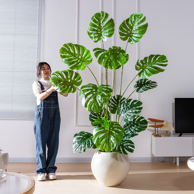 大型仿真龟背竹假j树装饰落地盆高级仿生绿植物室内客厅造景plant