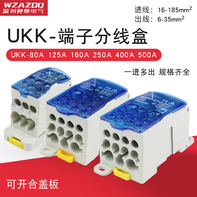 UKK80A/125A/160A/250A/400A导轨式单极分线盒 一进多出接线端子
