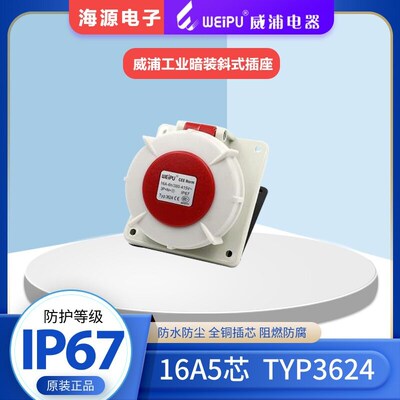威浦WEIP16A5芯防水工业暗装斜式插座 TYP3624 3P+N+E 380V IP67