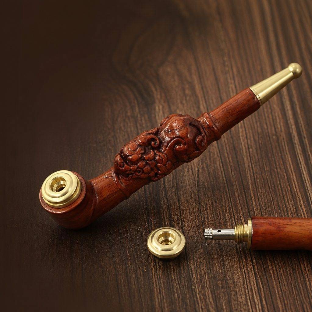 厂家血檀木雕刻貔貅烟斗两用铜锅香烟烟丝过滤烟嘴木质旱烟斗