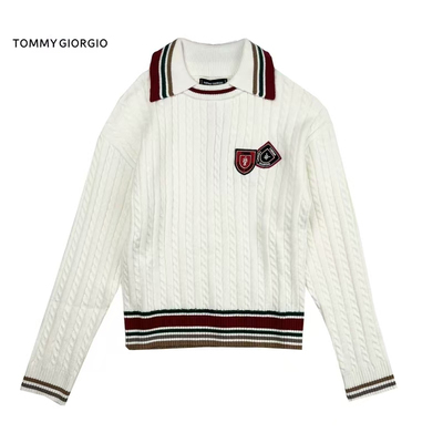 【Tommy Giorgio3】学院翻领麻花针织衫女撞色2703