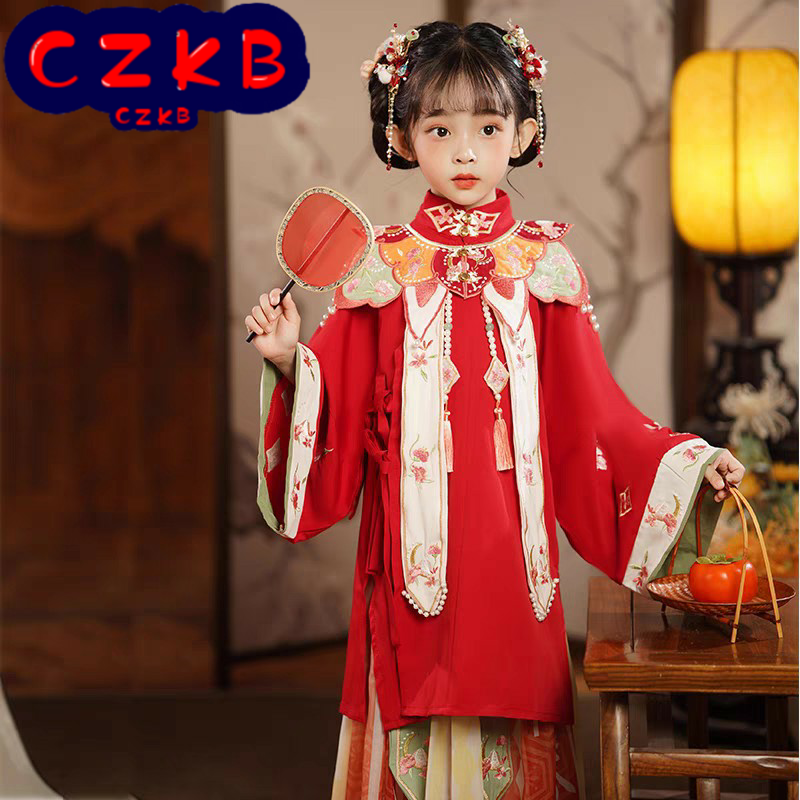汉服裙连衣裙夏款2025古装夏季儿童小女孩童装披肩女云肩立领套装