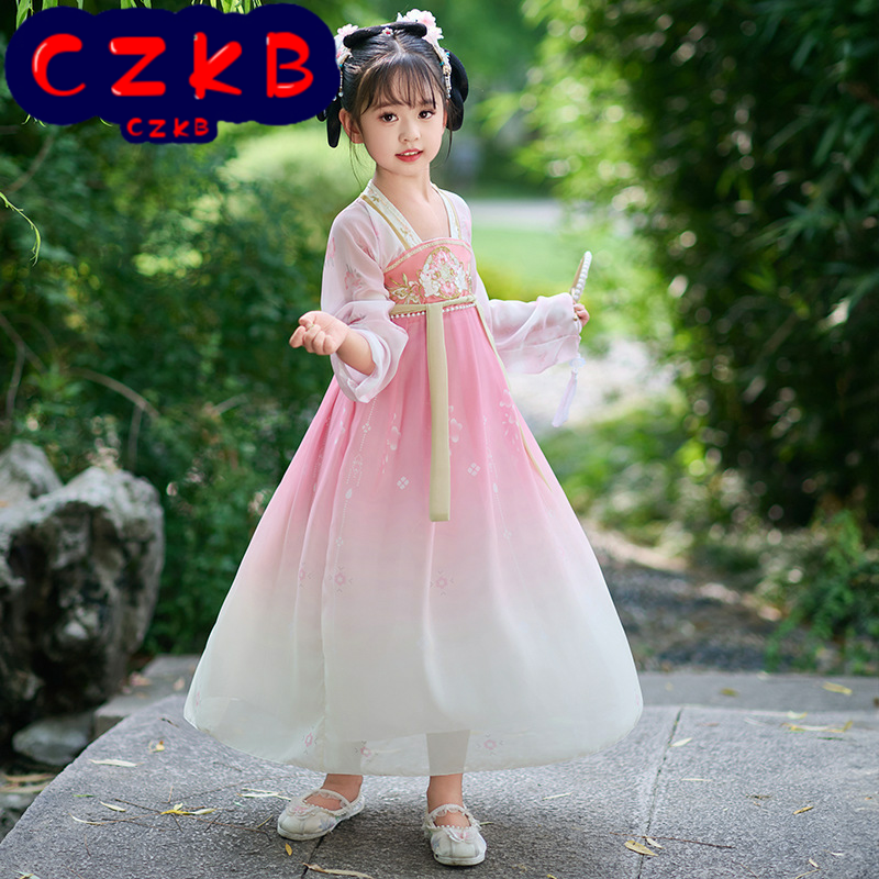 女童汉服夏季新款儿童古风超仙唐装女孩襦裙国风连衣裙飘逸表演服