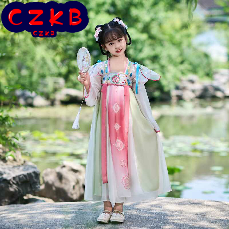 女童汉服2025新款唐装古风连衣裙子刺绣国风襦裙儿童汉服抖音