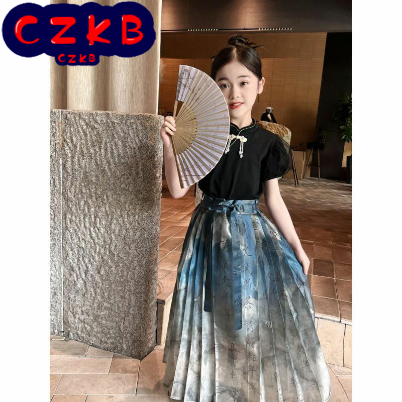 女童中式马面套装夏季古风连衣裙2024新款儿童改良汉服女孩唐装