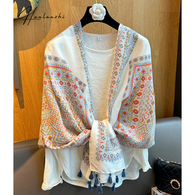 汉岚芝夏季云南旅游民族风披肩女薄款办公室空调披肩百搭亚麻围巾
