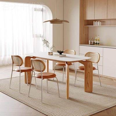 奶油风全托岩板餐桌椅高实仿木纹现简约65218麻端将桌饭桌家用餐