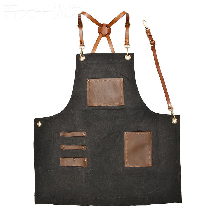 油蜡干战术厚实重型上工蜡帆布工作围裙 带具袋交 叉蜡90580背带