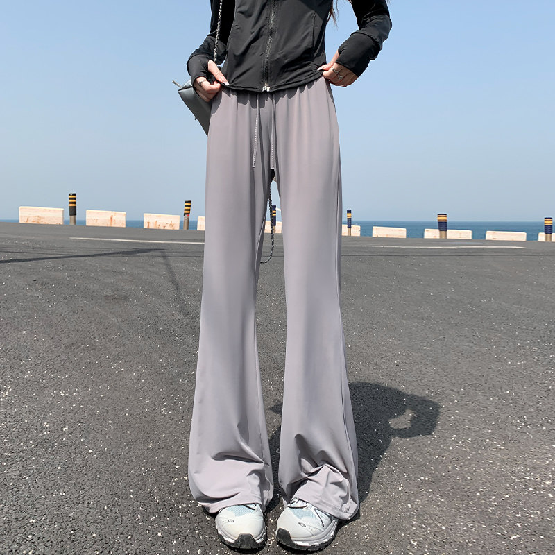 灰色防晒微喇叭裤女夏季薄款2025新款高腰休闲灰色阔腿冰丝运动裤