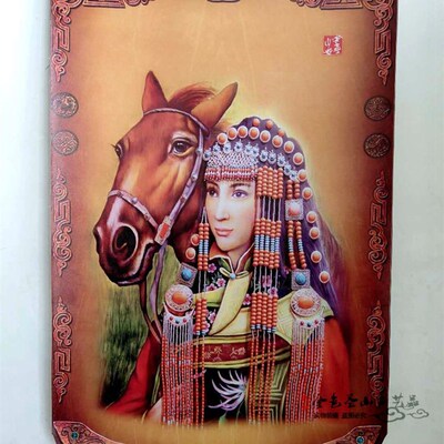蒙古皮画内蒙古特色工艺品装饰画成吉思汗挂画轴蒙古包餐厅装饰画