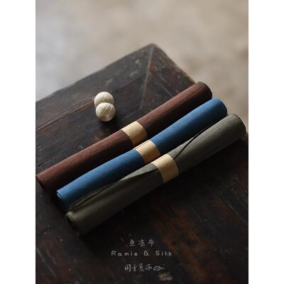 闲云夏布丨手织鱼冻布茶席古朴自然手工茶席植物染色禅意桌旗定制